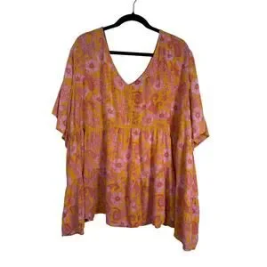 Angie | Tops | Angie Romantic Gypsy Boho Floral Top Yellow Pink ...